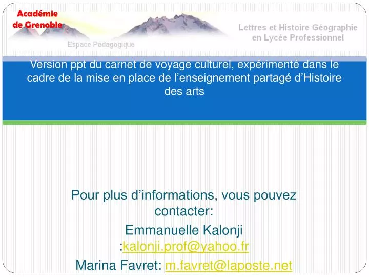 PPT - Version ppt du carnet de voyage culturel, expérimenté dans le ...