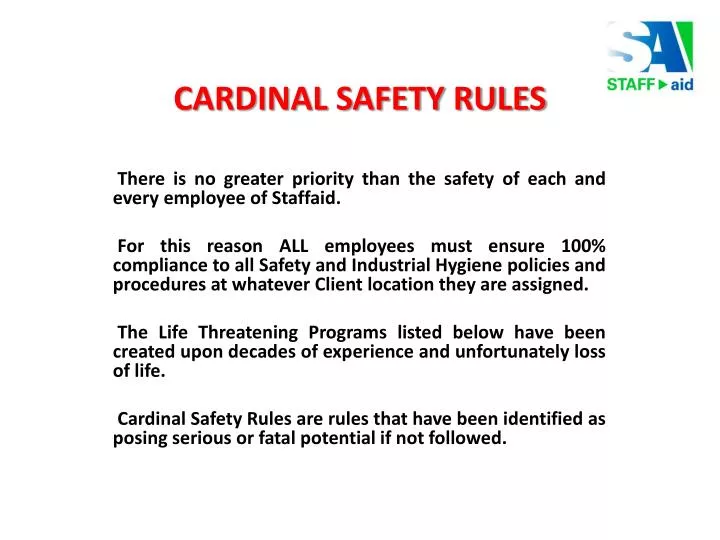 PPT - CARDINAL SAFETY RULES PowerPoint Presentation, free download - ID ... PPT - CARDINAL SAFETY RULES PowerPoint Presentation, free download - ID ...