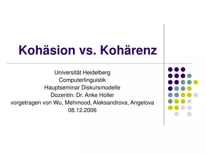 PPT - Kohäsion vs. Kohärenz PowerPoint Presentation, free download - ID ...