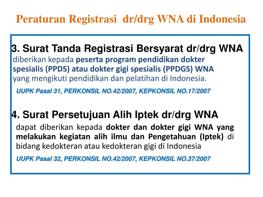 PPT - KOORDINASI PERATURAN REGISTRASI DOKTER DAN DOKTER GIGI WNI/WNA DI ...