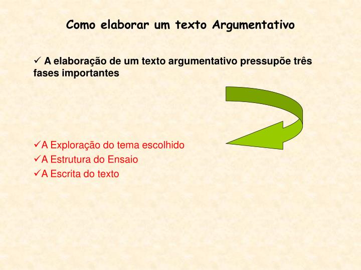 PPT - Como elaborar um texto Argumentativo PowerPoint Presentation ...
