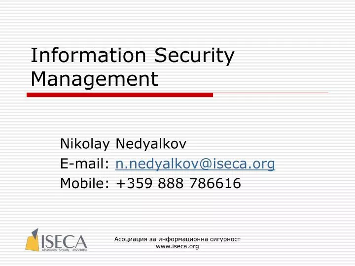 PPT - Information Security Management PowerPoint Presentation, free ...