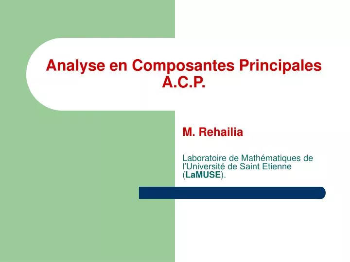 PPT - Analyse en Composantes Principales A.C.P. PowerPoint Presentation ...