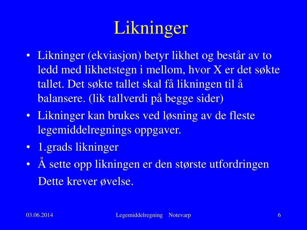 PPT - KURS I LEGEMIDDELREGNING OG GENERELL MATEMATIKK PowerPoint ...