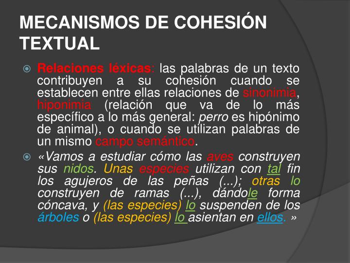 PPT - la cohesión textual PowerPoint Presentation - ID:926558