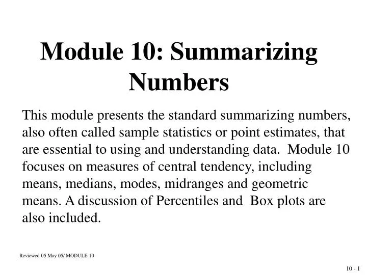 PPT - Module 10: Summarizing Numbers PowerPoint Presentation, free download - ID:929649