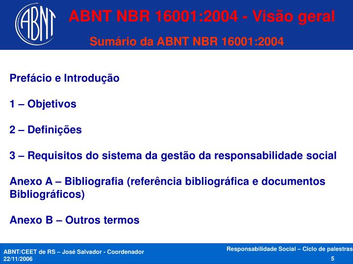 PPT - ABNT NBR 16001 - Responsabilidade social - Sistema de gestão ...