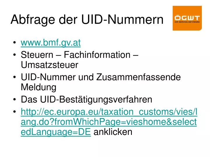 PPT - Abfrage der UID-Nummern PowerPoint Presentation, free download ...