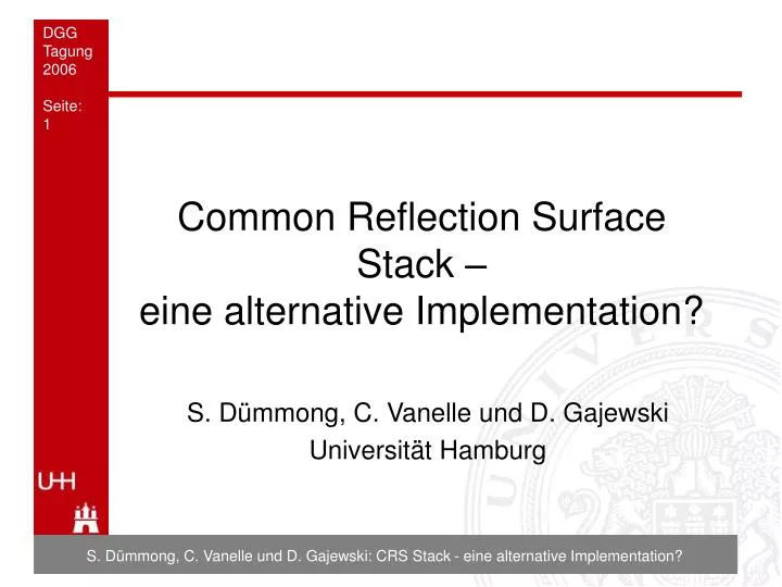 Ppt Common Reflection Surface Stack Eine Alternative Implementation