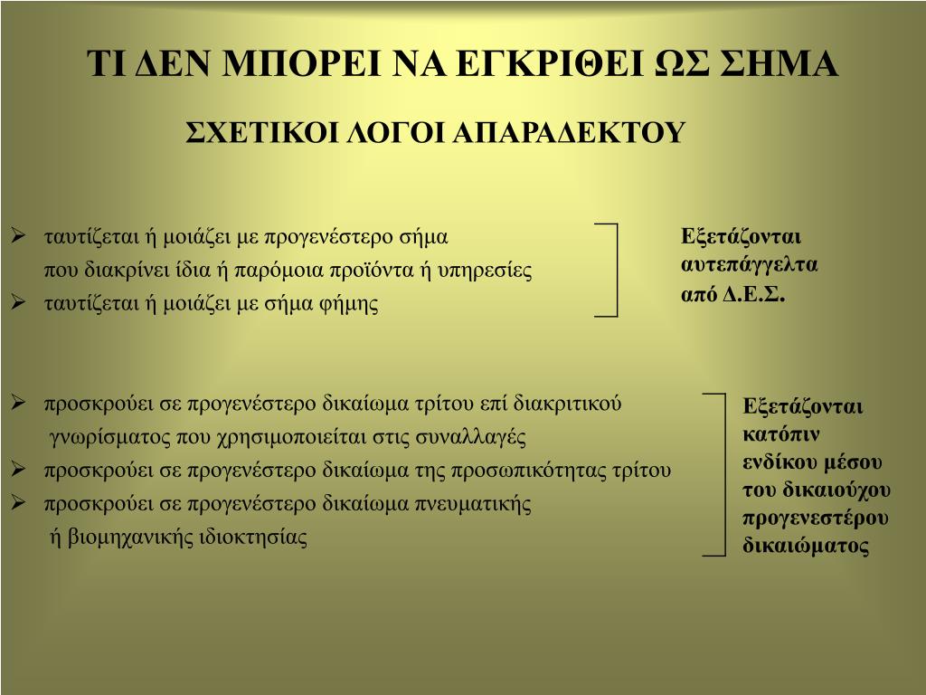 PPT - Προστασία και εφαρμογή νομοθεσίας των εμπορικών σημάτων ...