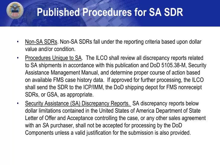 PPT - Published Procedures for SA SDR PowerPoint Presentation, free ...