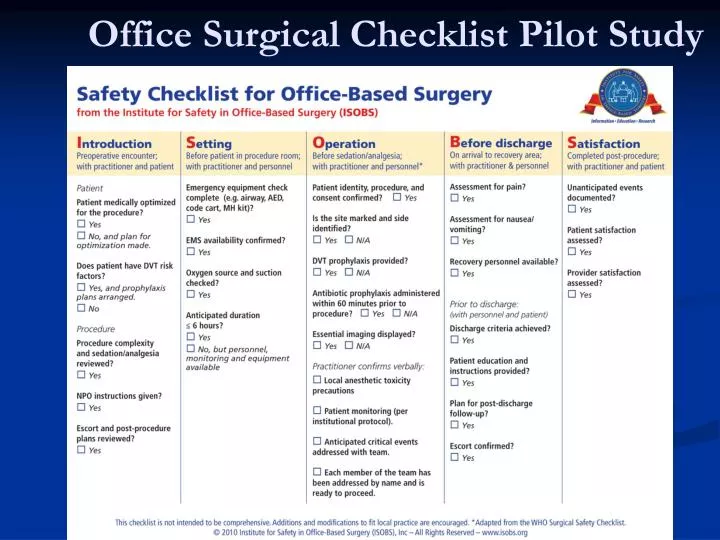 PPT - Office Surgical Checklist Pilot Study PowerPoint Presentation ...