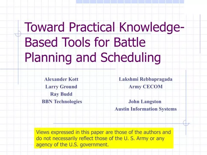 PPT - Toward Practical Knowledge-Based Tools for Battle Planning and ...