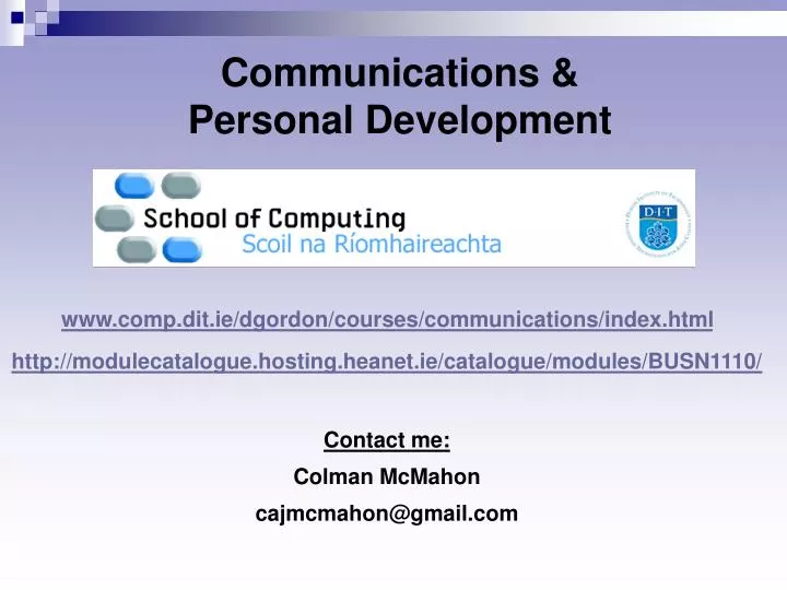 PPT - Communications & Personal Development PowerPoint Presentation ...