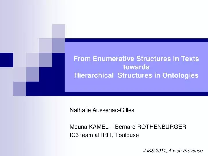 PPT - From Enumerative Structures in Texts towards Hierarchical ...