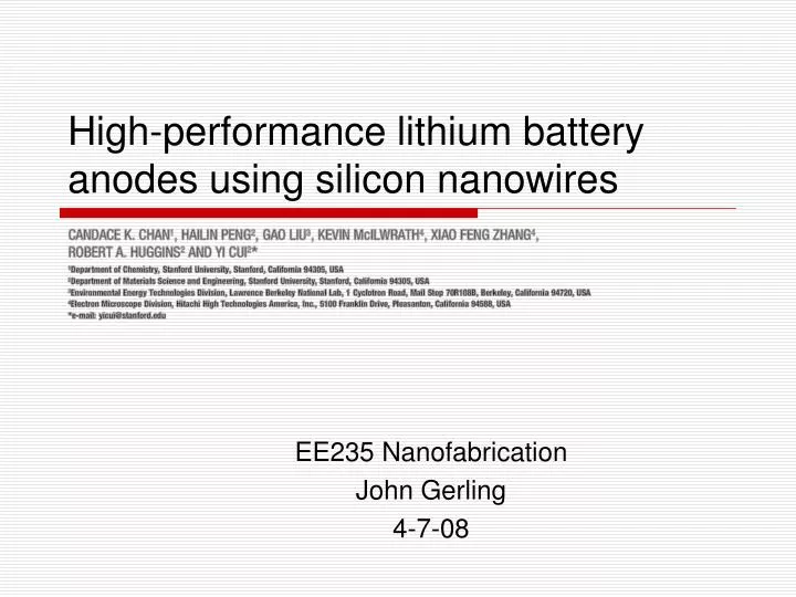 PPT - High-performance lithium battery anodes using silicon nanowires ...