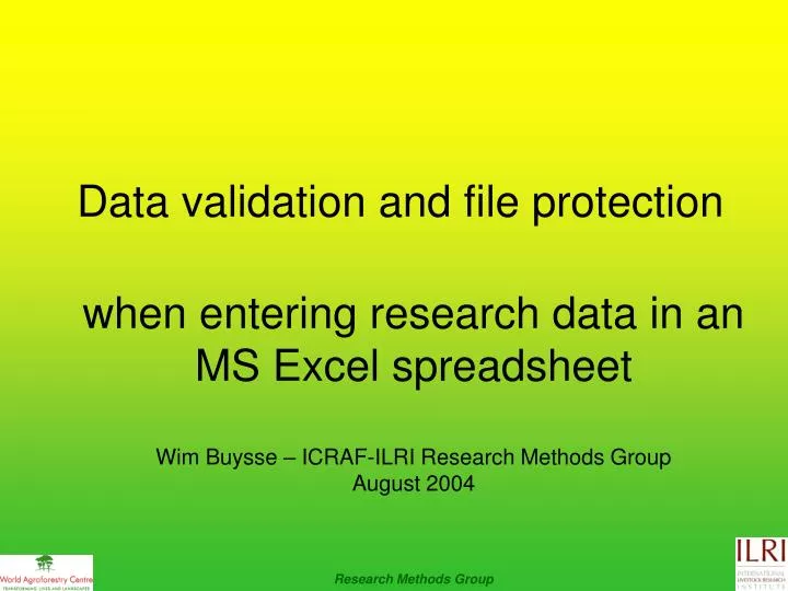 PPT - when entering research data in an MS Excel spreadsheet PowerPoint ...