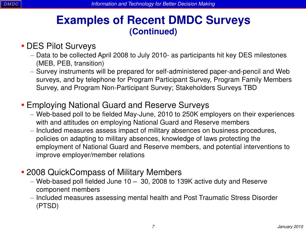 PPT - January 2010 For more information, e-mail DMDCSurveyResults@osd ...