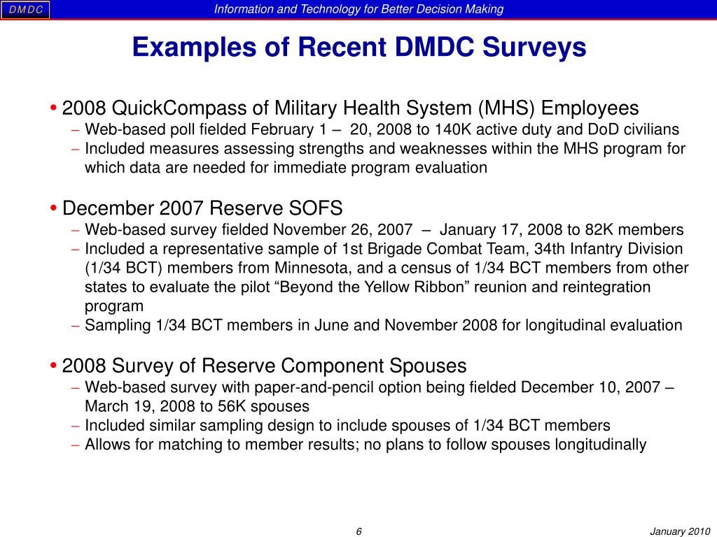 PPT - January 2010 For more information, e-mail DMDCSurveyResults@osd ...
